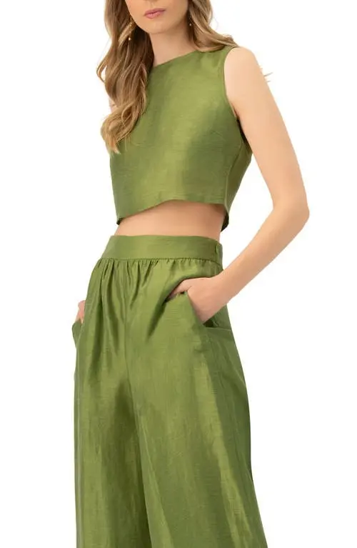 IVONNE Sleeveless Cropped Linen Top - Green