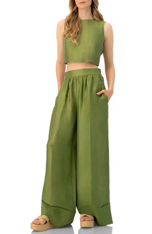 IVONNE Sleeveless Cropped Linen Top - Green