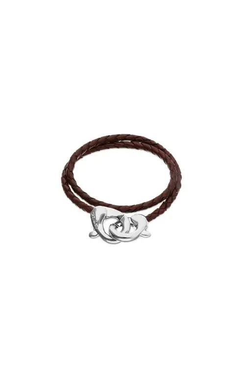 UNODE50 Brown Double Leather Strap With Sterling -plated Interlocking Carabiner Detail - Silver