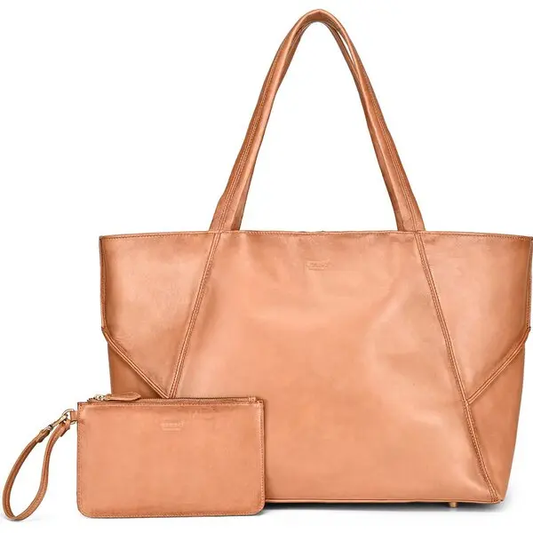 OLD TREND Wishbone Oversized Leather Carryall Tote - Butter