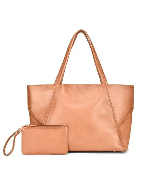OLD TREND Wishbone Oversized Leather Carryall Tote - Butter