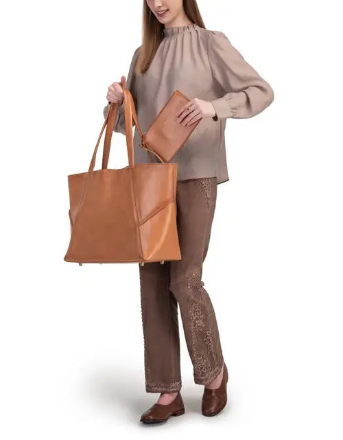 OLD TREND Wishbone Oversized Leather Carryall Tote - Butter
