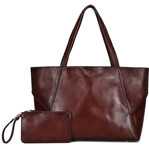 OLD TREND Wishbone Oversized Leather Carryall Tote - Chocolate