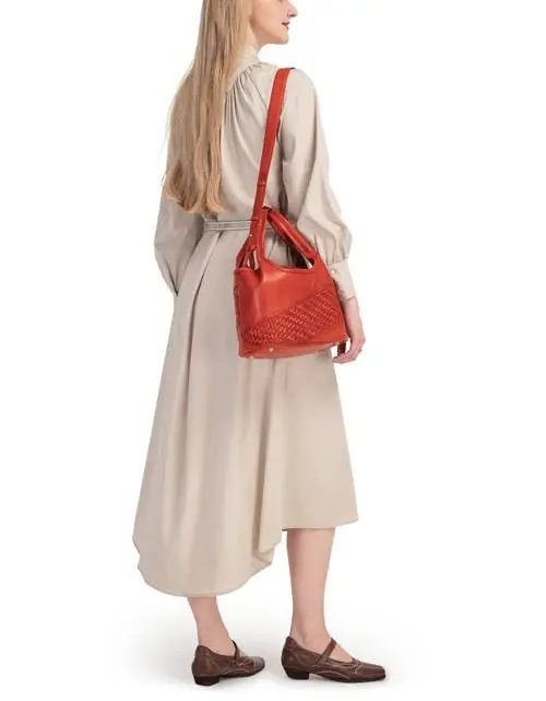 OLD TREND Lily Handwoven Leather Tote - Orange
