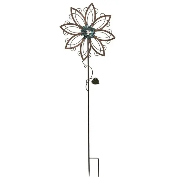 TRANSPAC 50.25 Inch Spring Floral Impressions Yardstake Decorative Metal Garden Stake For Spring Decor - Black