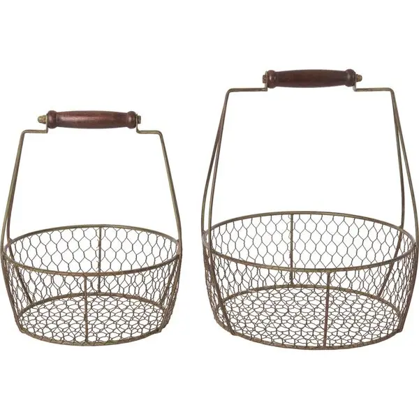 TRANSPAC Set Of 2 Metal 12.5 Inch And Rustic White Decorative Baskets For Spring Home Decor - Black