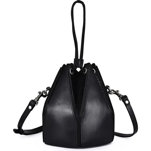 OLD TREND Prism Small Convertible Leather Bucket Crossbody - Black