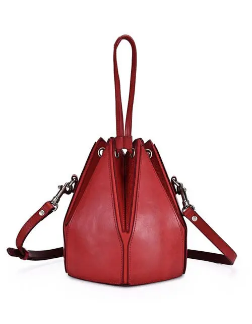 OLD TREND Prism Small Convertible Leather Bucket Crossbody Bag - Red