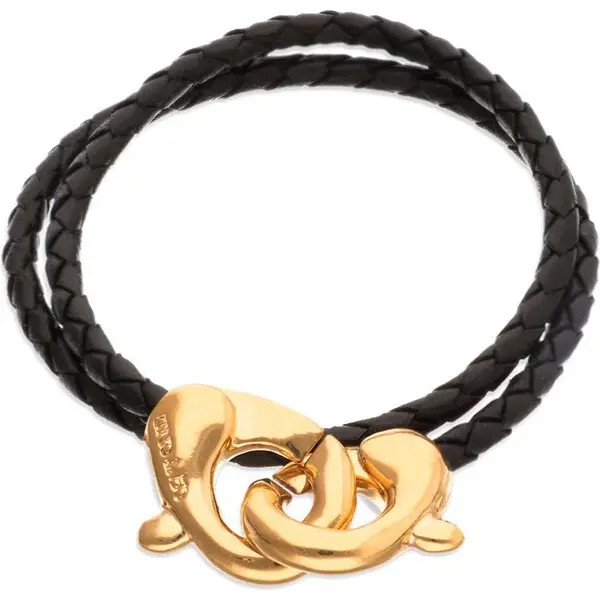 UNODE50 Double Leather Bracelet With 18k -plated Carabiner Detail - Gold
