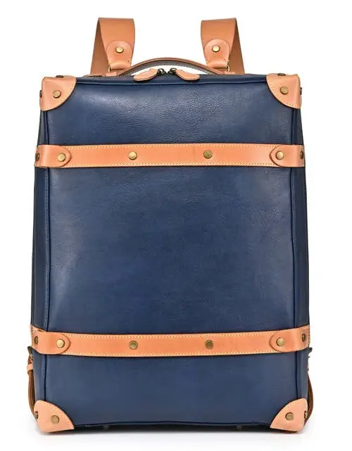 OLD TREND Speedwell Small Leather Trunk Backpack - Navy
