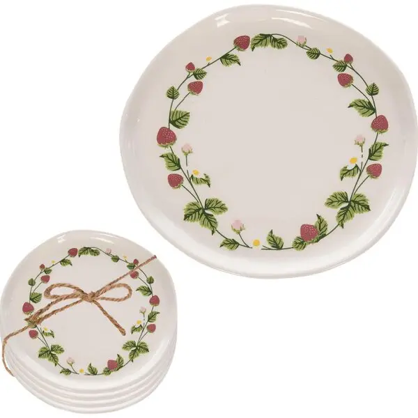TRANSPAC Strawberry Appetizer Plates Set Of 4spring Ceramic - Beige
