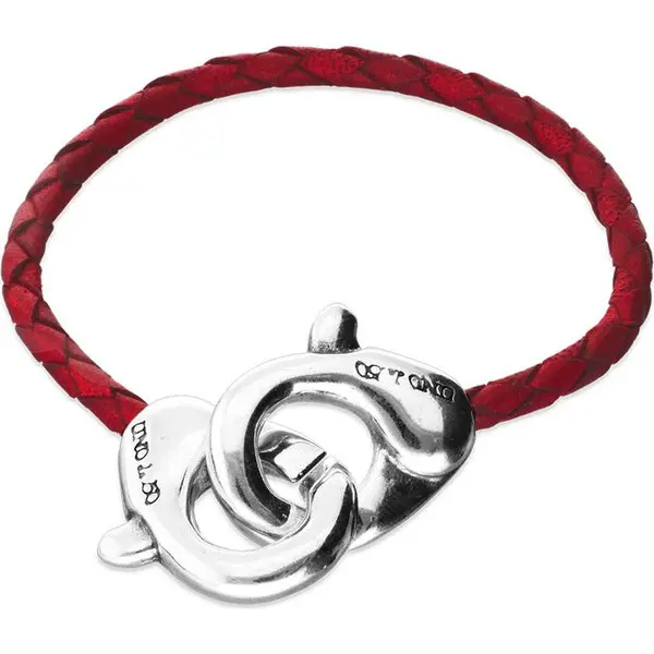 UNODE50 Leather Strap With Interlocking Carabiner Detail - Silver