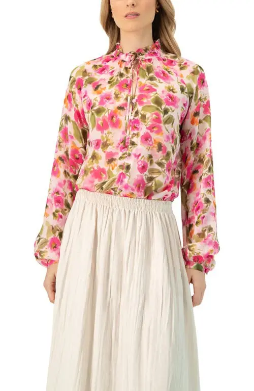 IVONNE Floral High Neck Blouse - Multicolor-pink