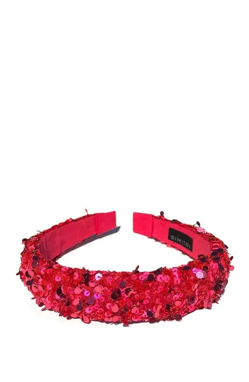 SIMITRI Sequin Embroidered Headband - Berry