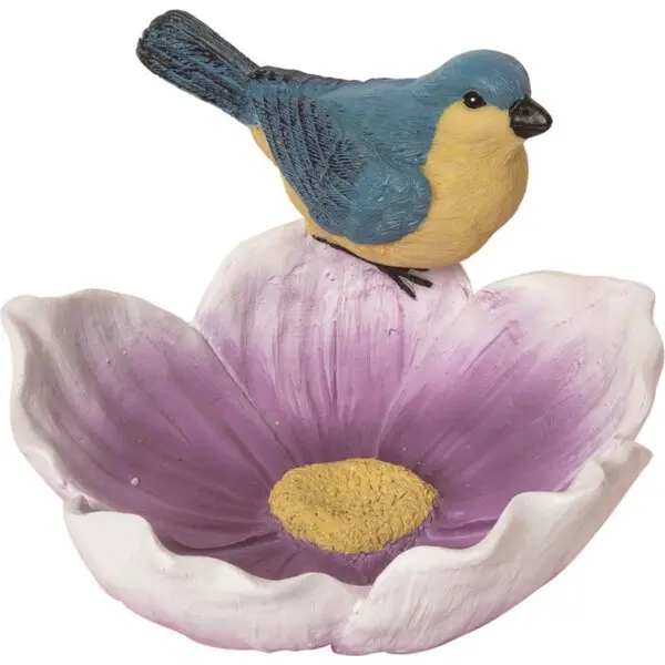 TRANSPAC 7.1 Inch Spring Bird On Flower Decorative Object Polyresin Spring Decor - Blue