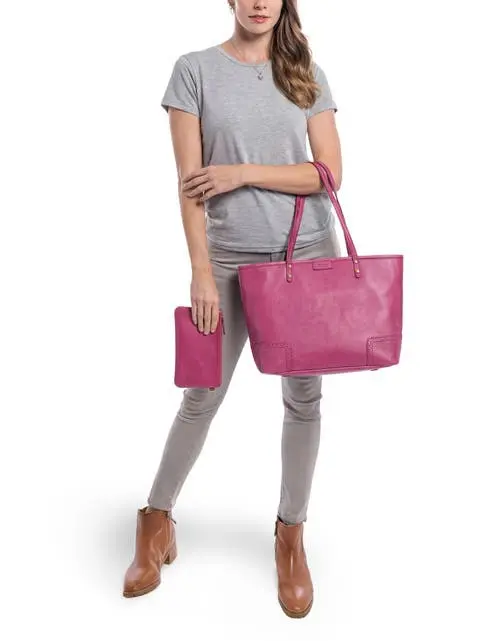 OLD TREND Camellia Medium Reversible Leather Tote - Fuchsia