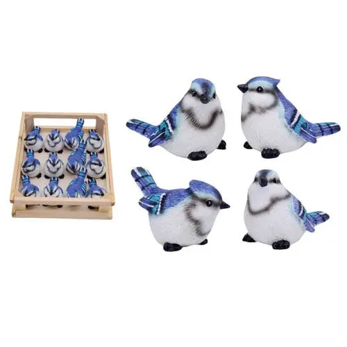 TRANSPAC Set Of 12 Mini Resin Birds - Blue