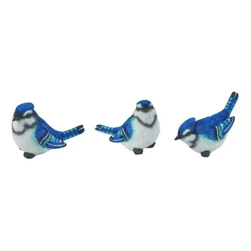 TRANSPAC Medium Bird Resin Figurines Set Of 3charming Decorative Objects For Home Decor - Blue