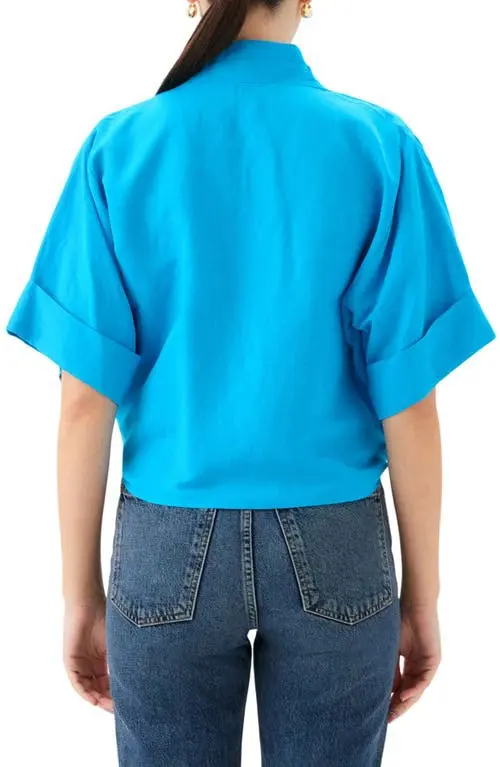 Fifteen Twenty Janice Cuffed Tie-hem Top - Turquoise