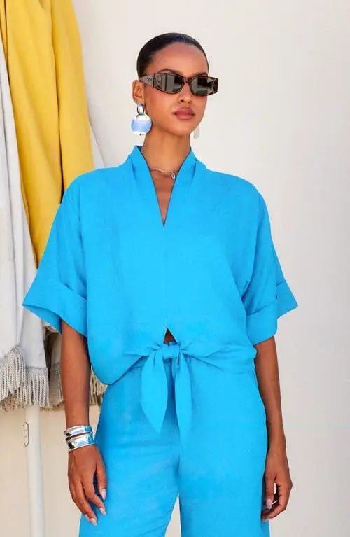 Fifteen Twenty Janice Cuffed Tie-hem Top - Turquoise