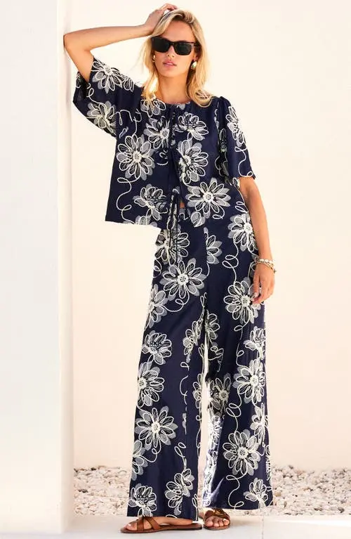 Fifteen Twenty Adara Floral Embroidered Wide-leg Pants