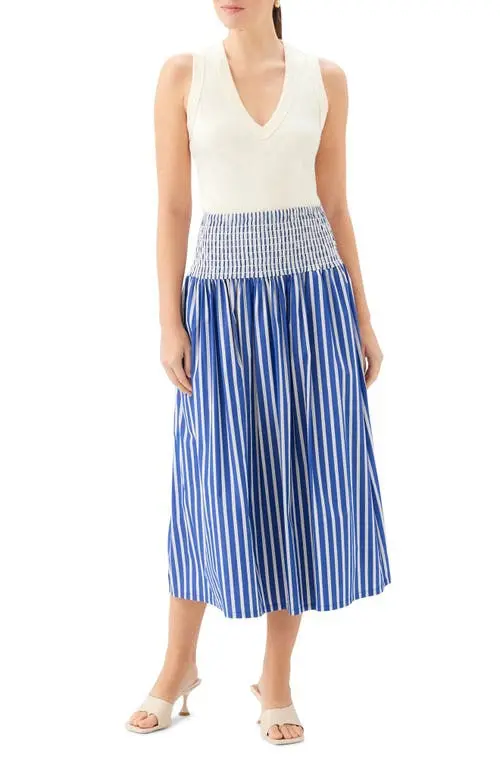 Fifteen Twenty Rhea Smocked Waist Stripe Midi Skirt - Indigo