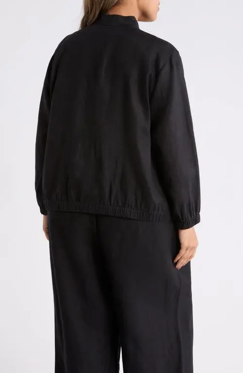Eileen Fisher Stand Collar Linen Jacket - Black