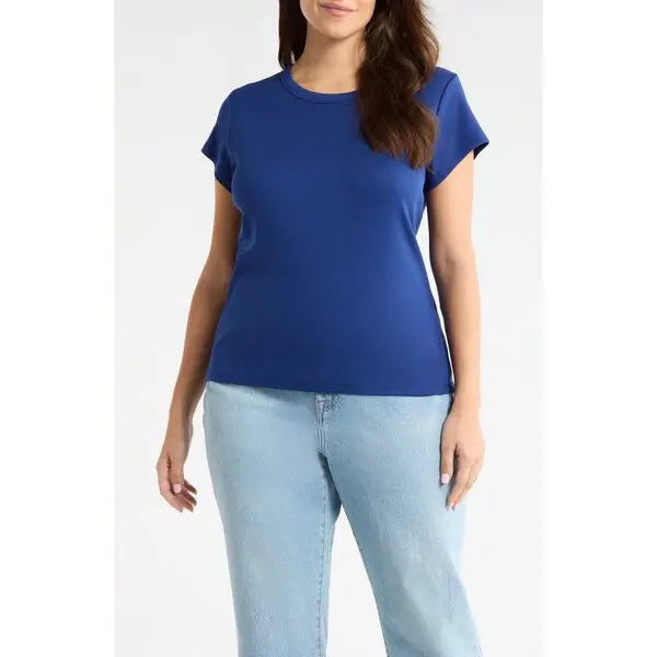 Eileen Fisher Ribbed Organic Cotton Crewneck T-shirt - Deep Dive