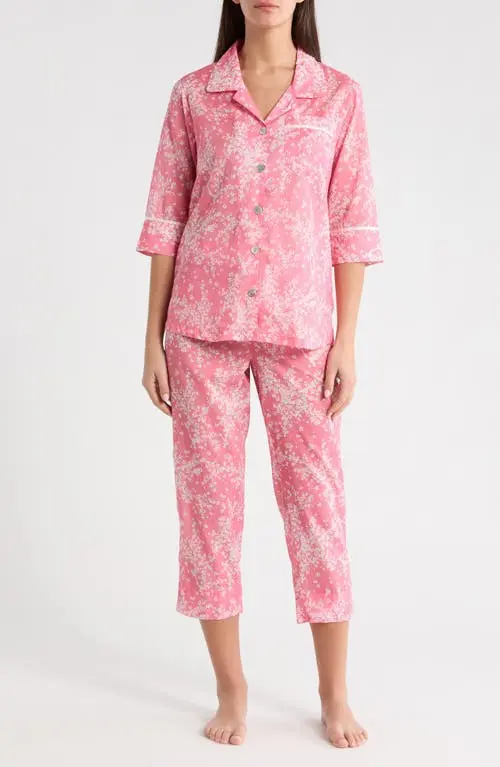 PAPINELLE Cheri Blossom Cotton Sateen Crop Pajamas - Pink Lemonade