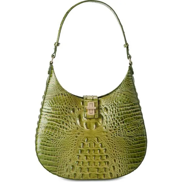 Brahmin Croc Embossed Leather Shoulder Bag - Olive