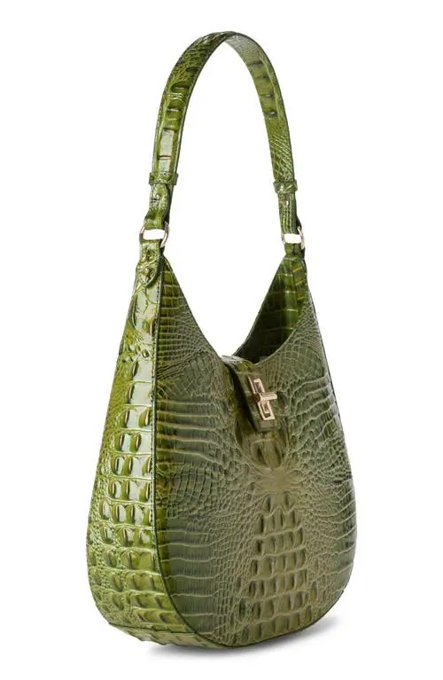 Brahmin Croc Embossed Leather Shoulder Bag - Olive