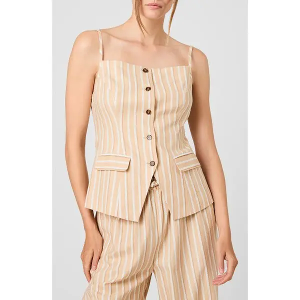 French Connection Aspen Tailored Sleeveless Linen Top - Sandlot Stripe