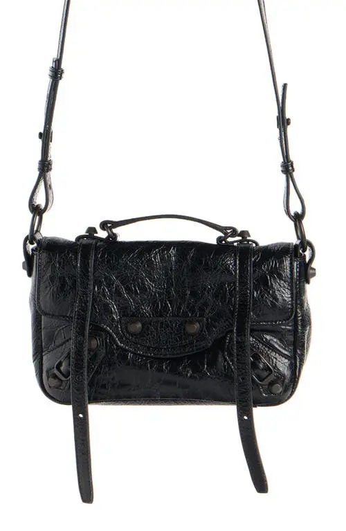 Balenciaga Nano Le City Flap Crinkle Leather Crossbody Bag - Black