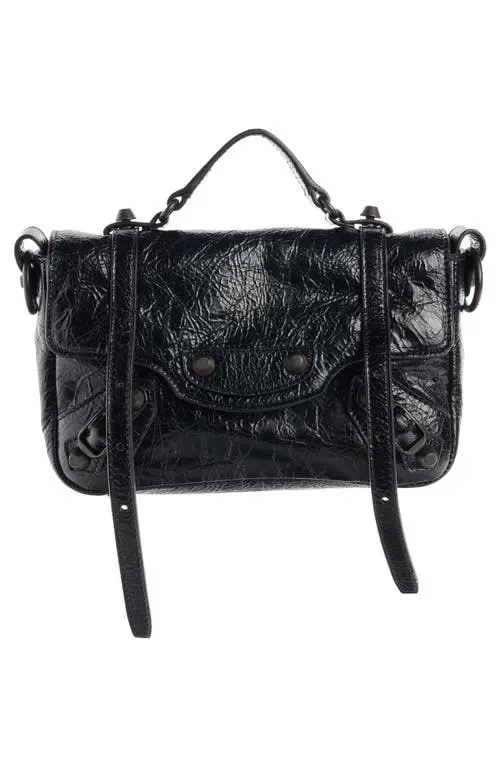 Balenciaga Nano Le City Flap Crinkle Leather Crossbody Bag - Black