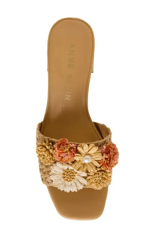 Anne Klein Dia Straw Flower Slide Sandal - Raffia Multicolor