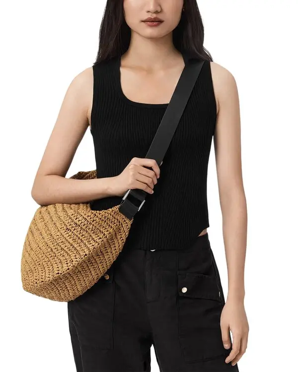ALLSAINTS Luna Medium Raffia Shoulder Bag - Biscuit Brown