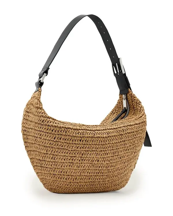 ALLSAINTS Luna Medium Raffia Shoulder Bag - Biscuit Brown
