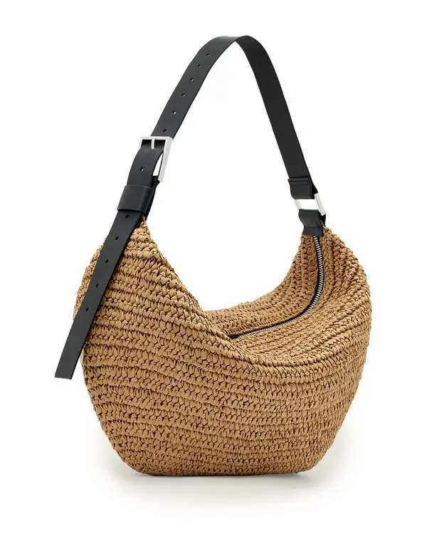 ALLSAINTS Luna Medium Raffia Shoulder Bag - Biscuit Brown