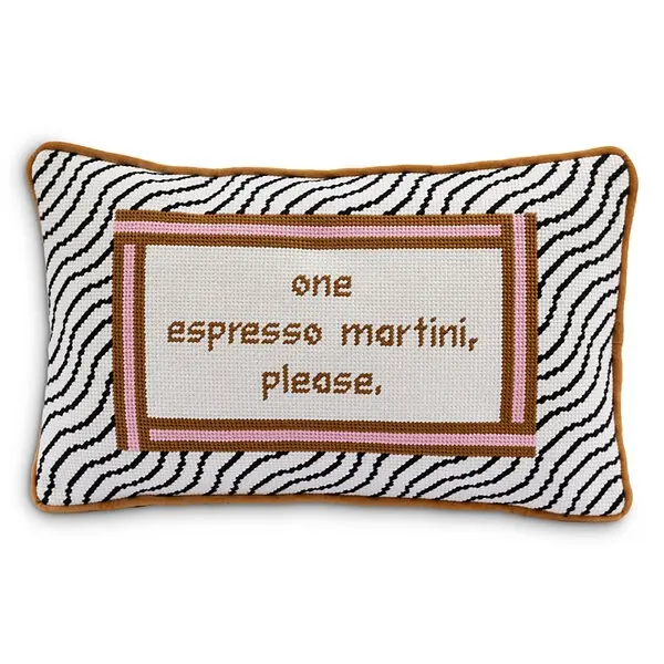 FURBISH Espresso Martini Needlepoint Pillow, 15 X 9 - Tan