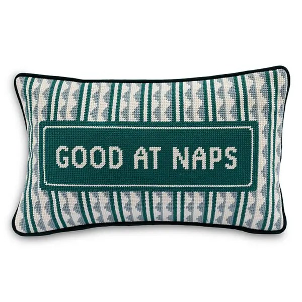 FURBISH Good At Naps Needlepoint Pillow, 15 X 9