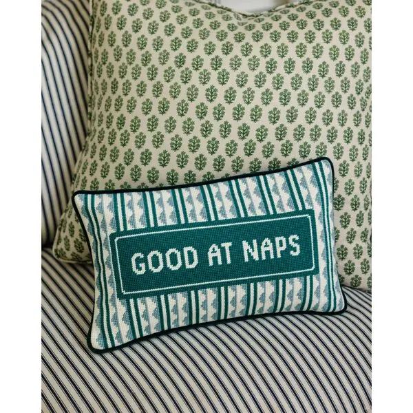 FURBISH Good At Naps Needlepoint Pillow, 15 X 9