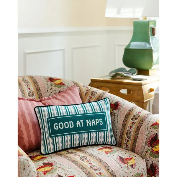 FURBISH Good At Naps Needlepoint Pillow, 15 X 9