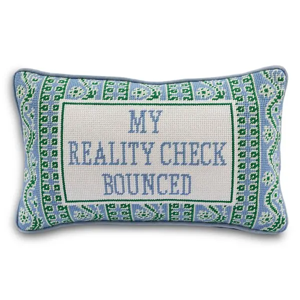 FURBISH Reality Check Needlepoint Pillow, 15 X 9 - Blue