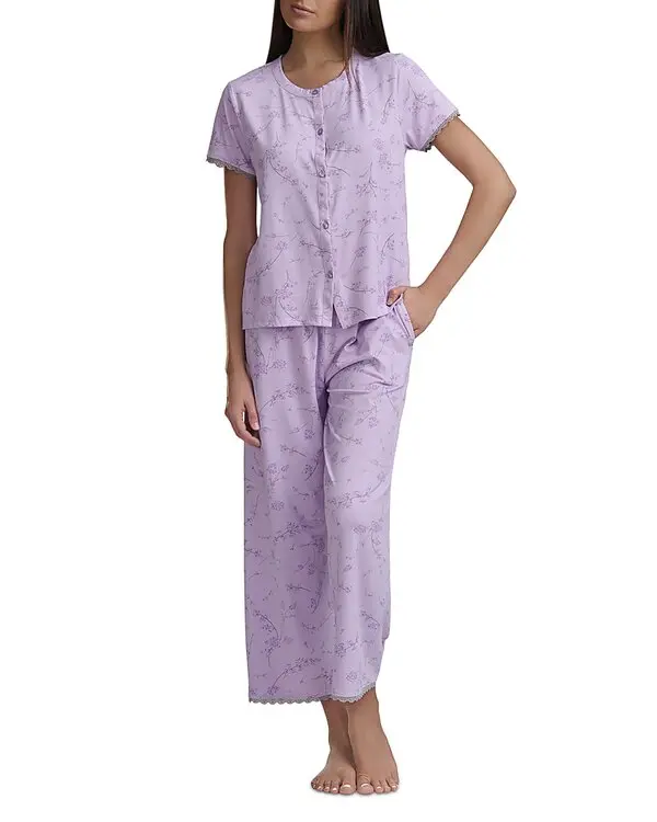 Splendid Short Sleeve Cropped Pajama Set - Lavender Bloom