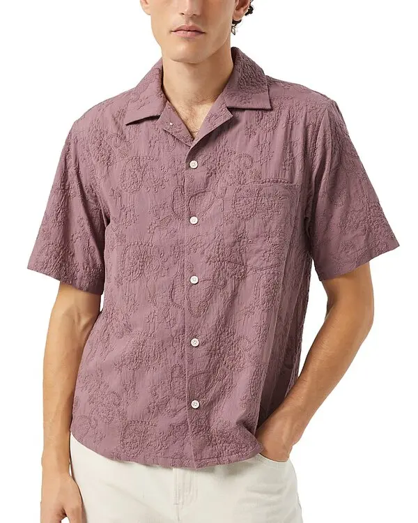 CORRIDOR Relaxed Fit Paisley Embroidery Short Sleeve Shirt - Purple