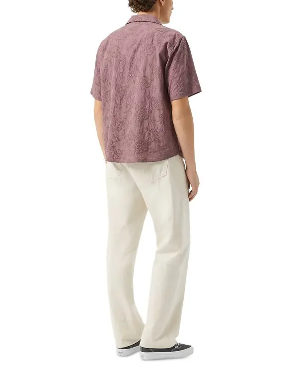 CORRIDOR Relaxed Fit Paisley Embroidery Short Sleeve Shirt - Purple