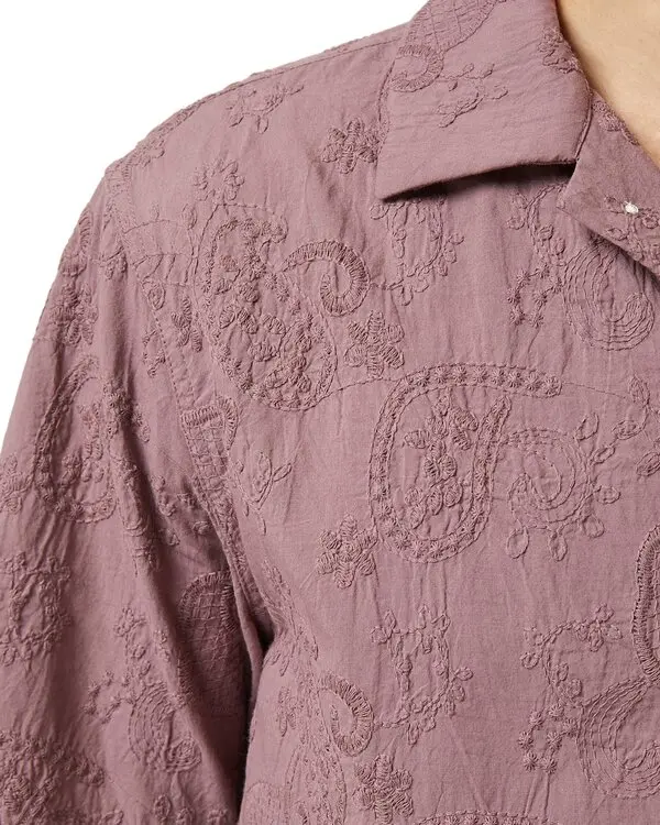 CORRIDOR Relaxed Fit Paisley Embroidery Short Sleeve Shirt - Purple