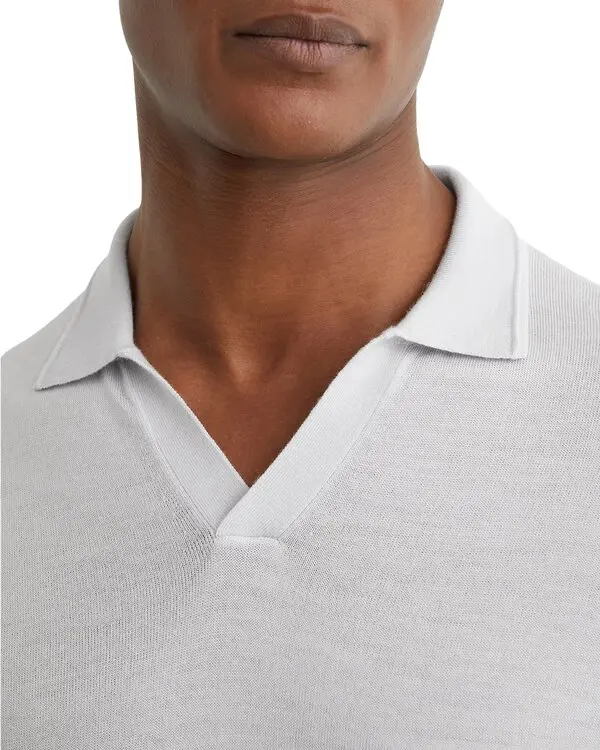 REISS Duchie Short Sleeve Open Collar Merino Polo Shirt - Frost Blue