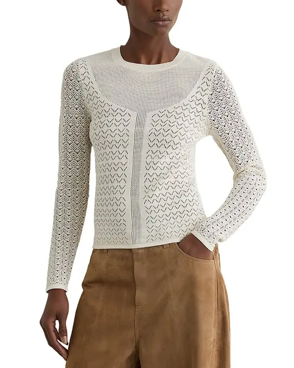 REISS Bella Pointelle Knit Top - Ivory