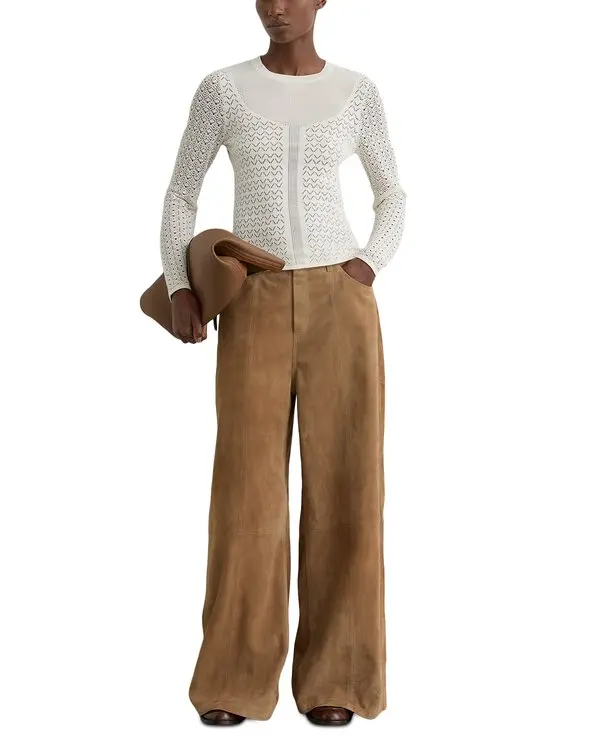 REISS Bella Pointelle Knit Top - Ivory